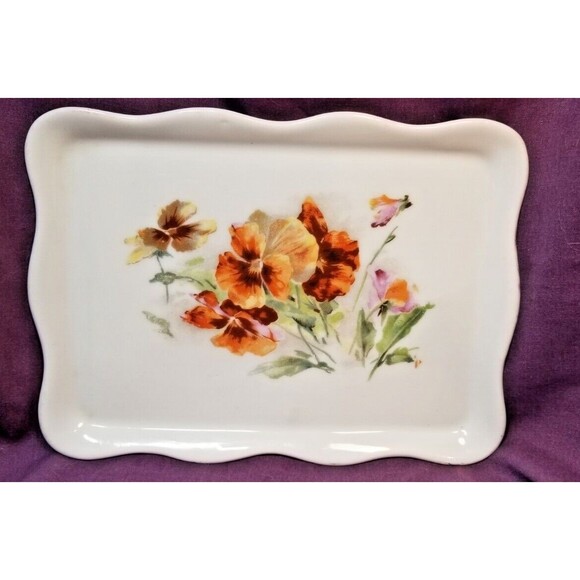 Accents | Vintage Porcelain Vanity Tray With Hand Painted Pansies ...